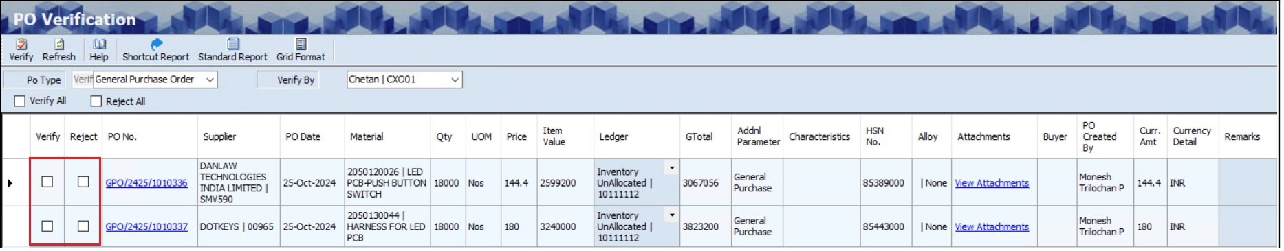 32. Purchase Order - Verification | IcSoft ERP and MES Wiki Site