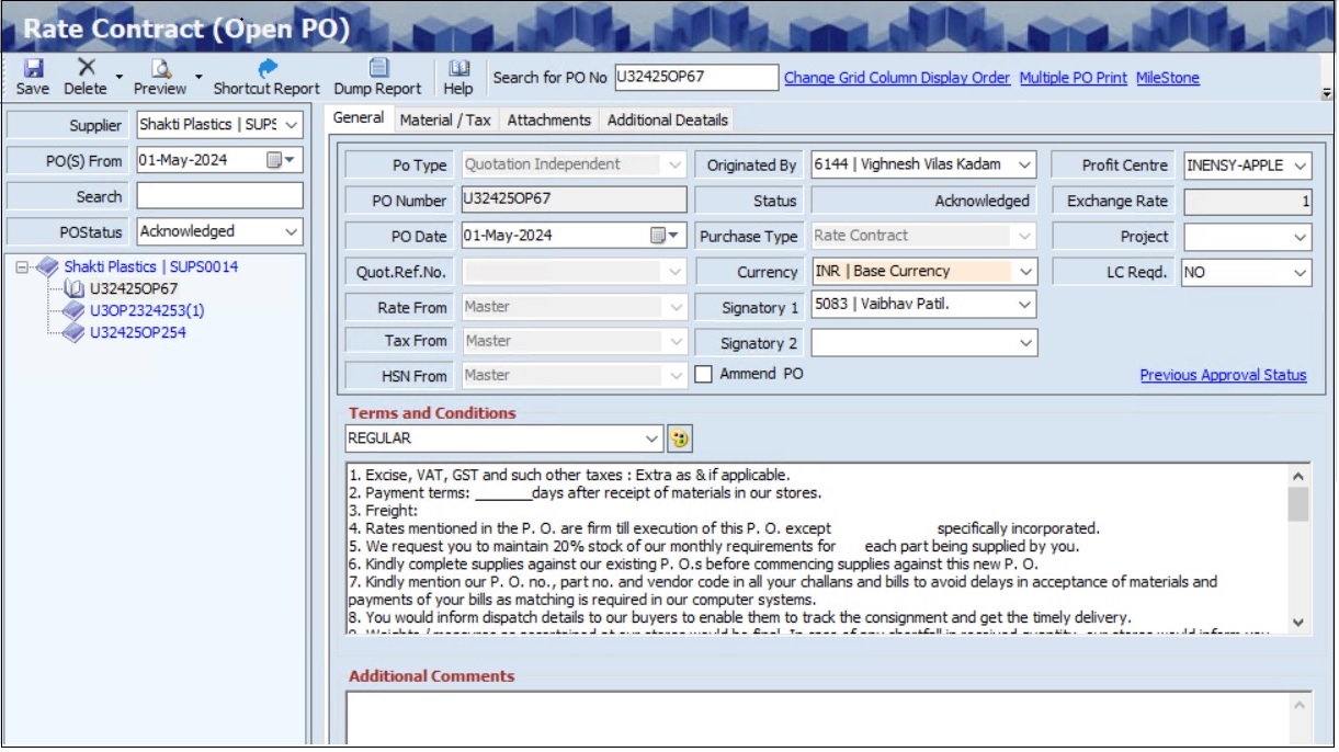 13. Rate Contract (Open PO) | IcSoft ERP and MES Wiki Site