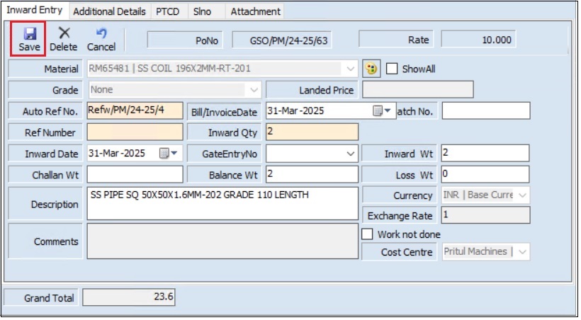 63. Refining Inward (With PO) | IcSoft ERP and MES Wiki Site
