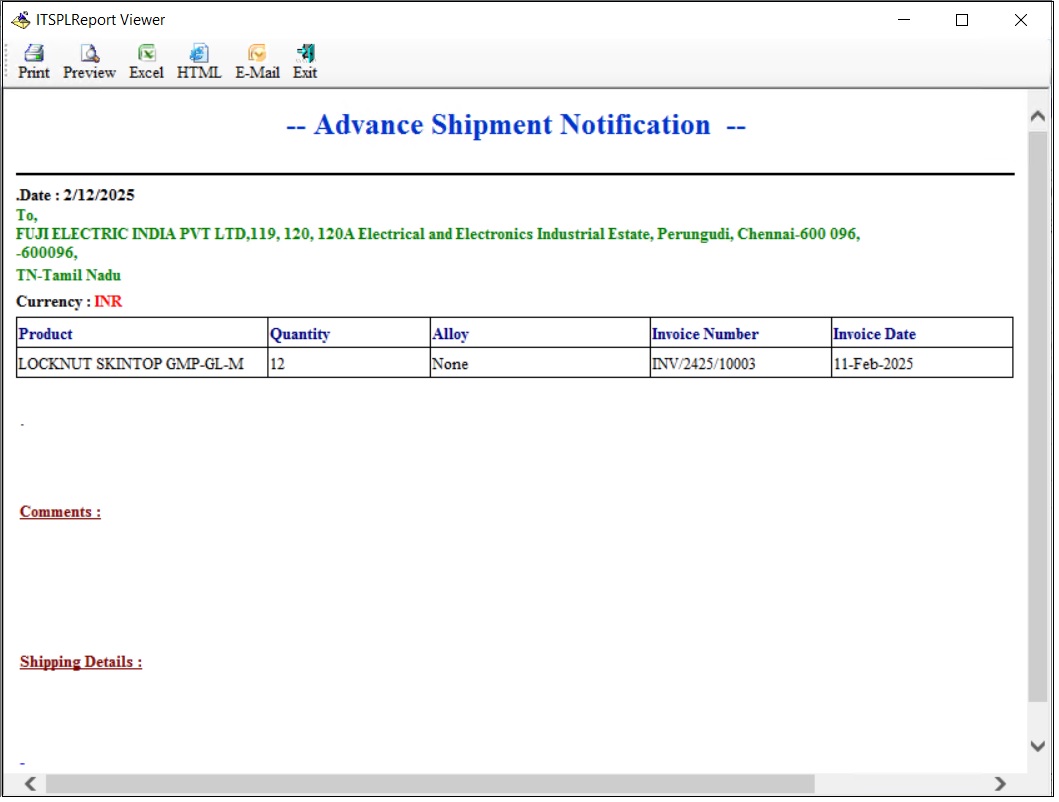 12. Advanced Shipment Notification | IcSoft ERP and MES Wiki Site