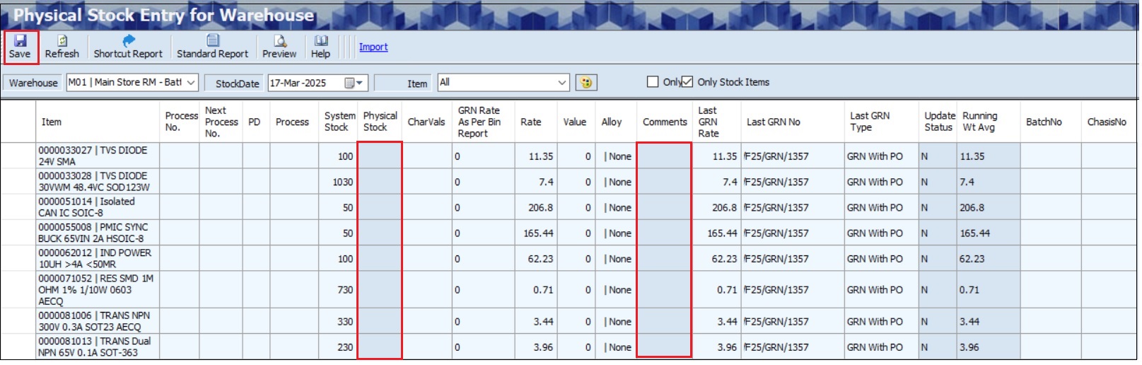 39. Physical Stock Entry for Warehouse | IcSoft ERP and MES Wiki Site